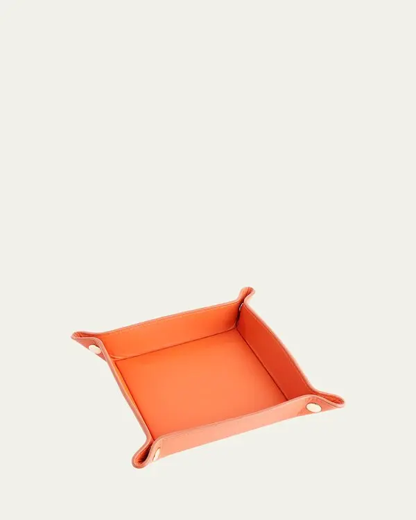 ROYCE NEW YORK Monogrammed Leather Catchall Valet Tray - Orange