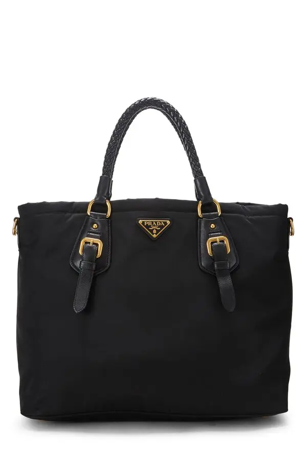 Prada Nylon Convertible Buckle Handbag - Black