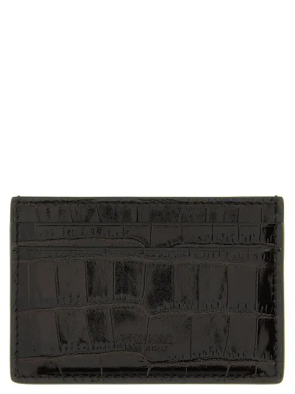 TOM FORD Crocodile Leather Card Holder - Brown