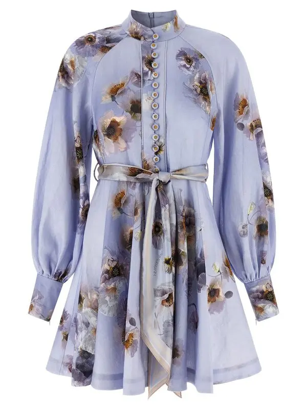 Zimmermann Hypnotic Buttoned Mini Dress - Blue