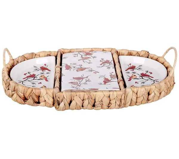 TEMP-TATIONS Seasonal Divided Serving Basket W/ Napkins