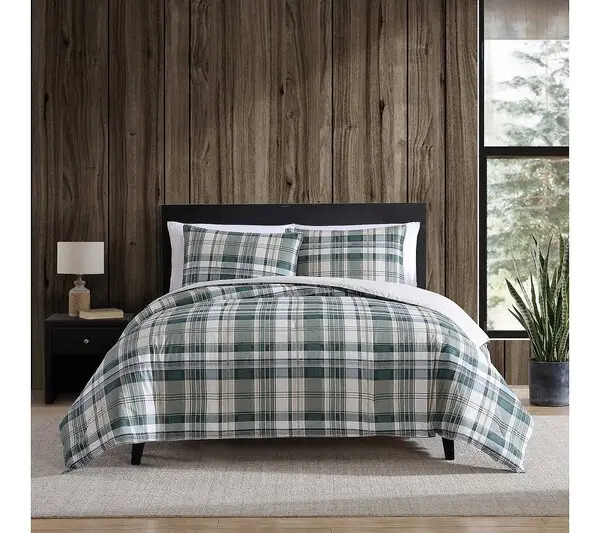 Eddie Bauer Timbers Plaid Green Full/queen Duve T Cover Set