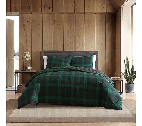 Eddie Bauer Tartan Green Cotton Full/queen Comforter Set
