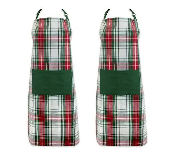 DESIGN IMPORTS Set/2 Holiday Christmas Plaid Ch Ef Apron