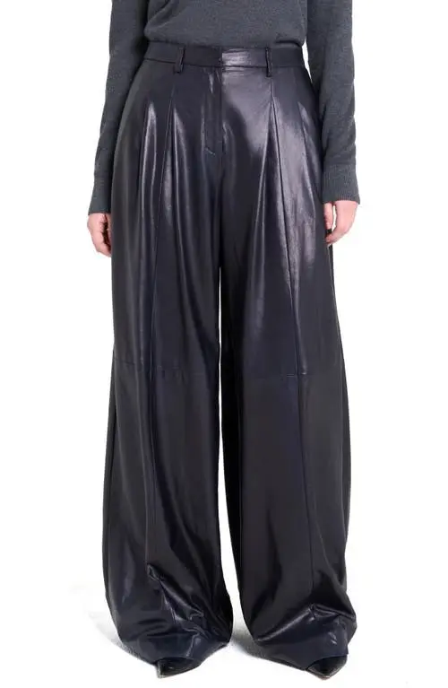 TWP Avery Wide Leg Leather Pants - Dark Midnight