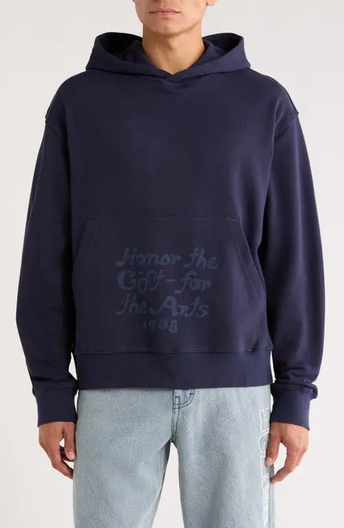 HONOR THE GIFT Cotton-fleece Reverse Hoodie - Navy