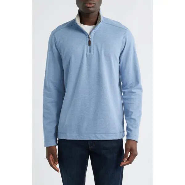 Johnston & Murphy Icon Reversible Quarter Zip Pullover - Light Blue/taupe