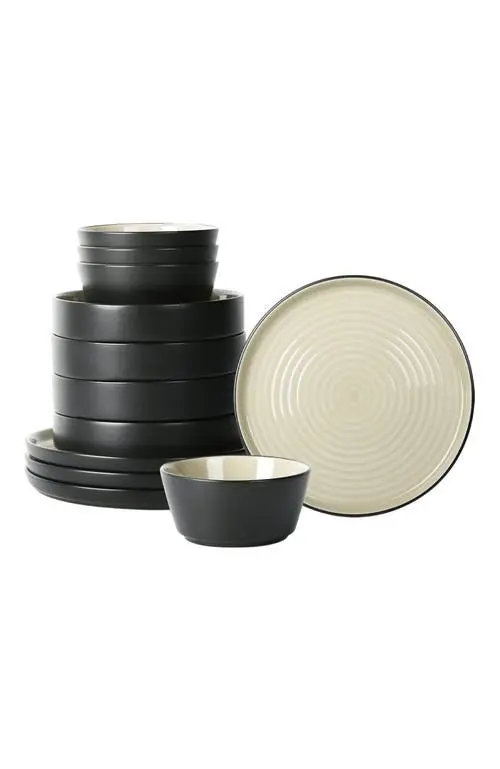 STONE + LAIN Elica Stoneware 12-piece Dinnerware Set - Beige And Black