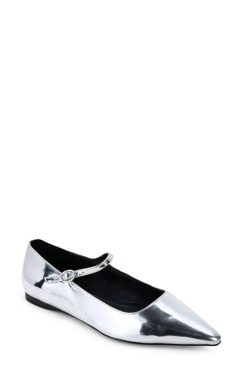Yosi Samra Camille Pointed Toe Mary Jane Flat - Silver