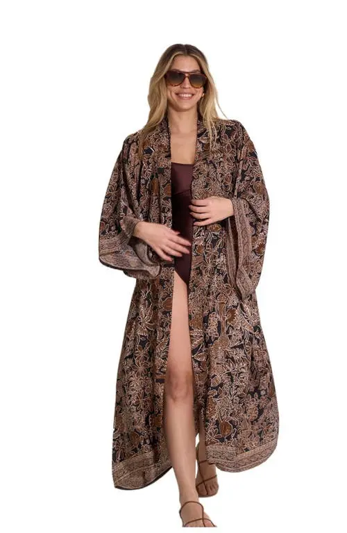 GOTTEX BEACH LIFE Satin Shore Long Printed Robe Cover-up