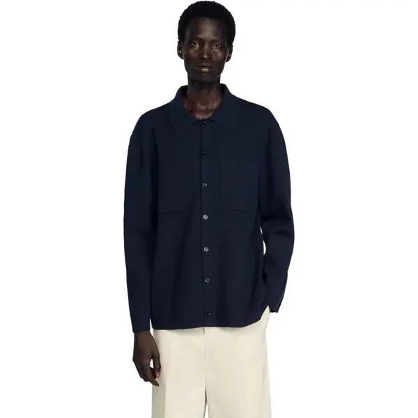 Sandro Fine Knit Jacket - Navy Blue