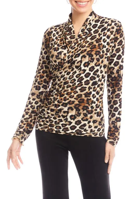 Karen Kane Wrap Front Ruched Top - Leopard