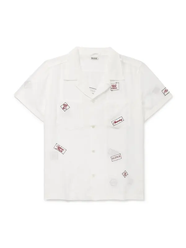 BODE On Air Convertible-collar Embroidered Cotton And Silk-blend Voile Shirt