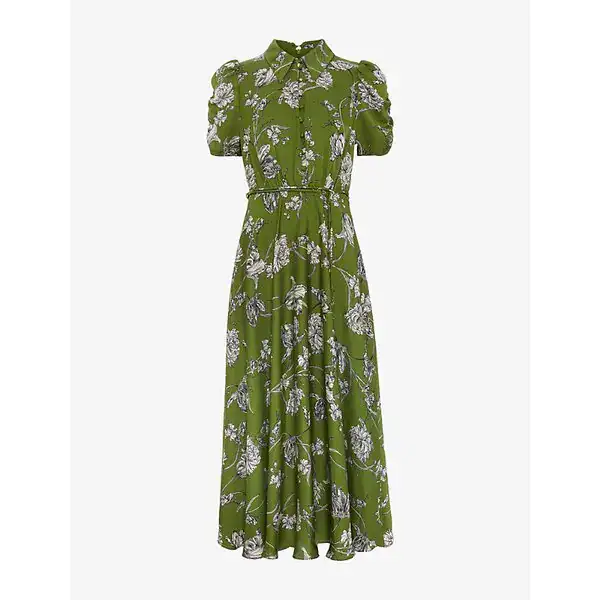 Phase Eight Bella Green Floral Print Pleat Dress Green Size 12