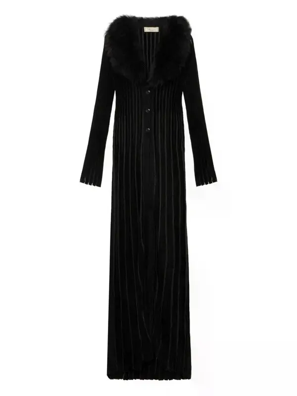 Blumarine Faux-fur-collar Ribbed Knit Coat