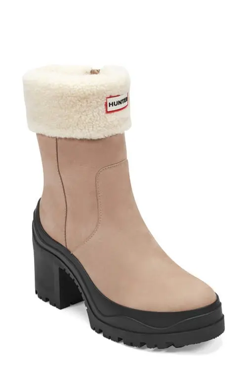 Hunter Marisol Waterproof Faux Shearling Cuff Bootie - Medium Natural