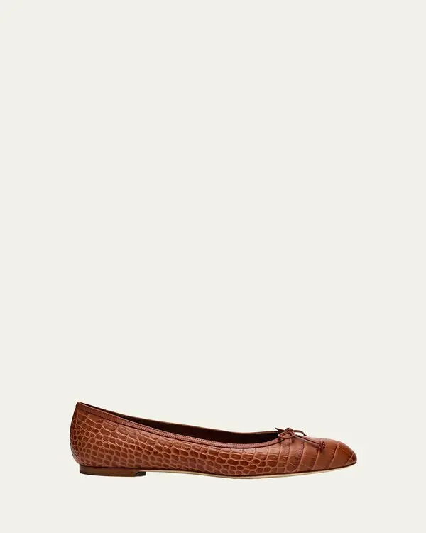 Manolo Blahnik Verallim Croc-embossed Ballerina Flats