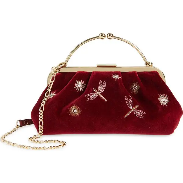 Strathberry X Cinq À Sept Embroidered Velveteen Frame Clutch - Bordeaux