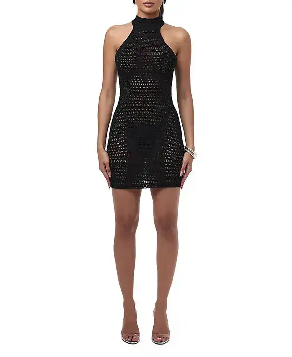 Naked Wardrobe Crochet Halter Mini Dress - Black | Editorialist