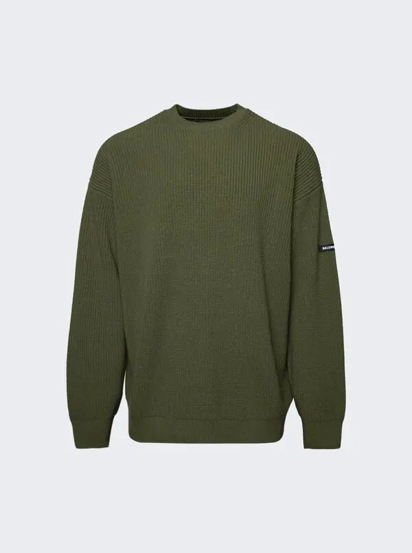 Balenciaga Loose Fit Wool Crewneck Sweater - Khaki