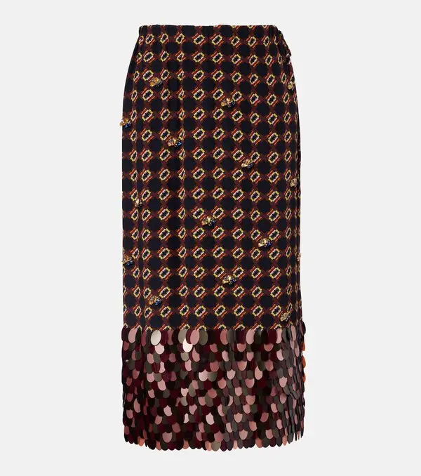 Dries Van Noten Printed Sequined Silk Midi Skirt