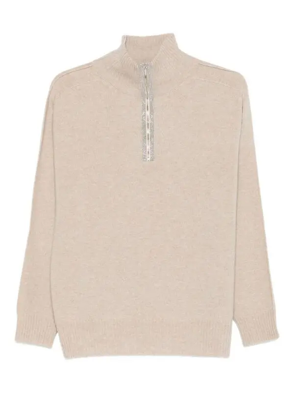 D.exterior Turtleneck Sweater With Zip Detail - Beige