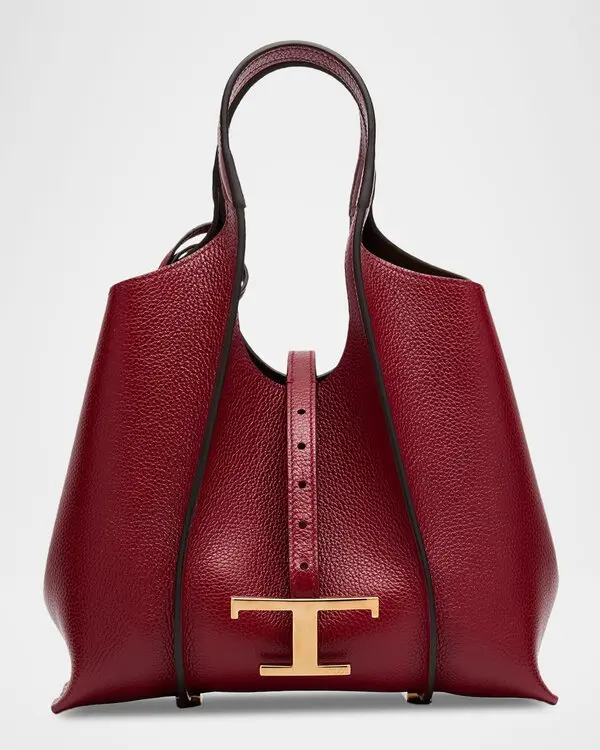 TOD'S T Pendant Leather Shopping Tote Bag - Rosso Borgogna