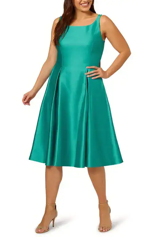 adrianna papell dress green Foil Leaf Short Sleeve Gown With Draped Details In Green Pine Gold