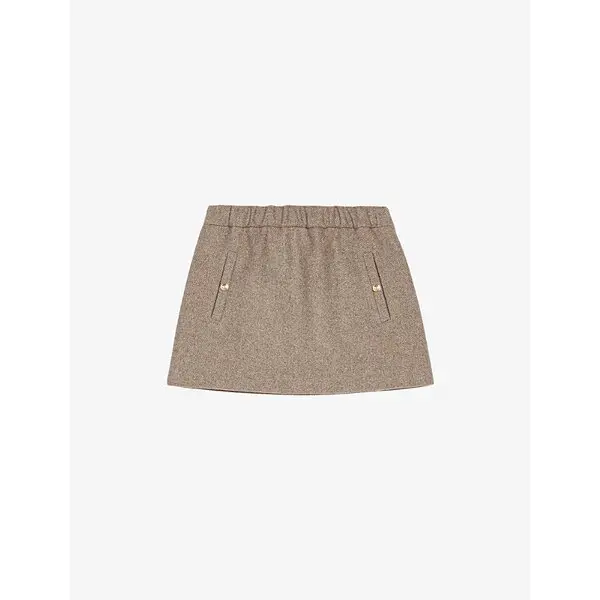 Maje Elasticated-waist Wool-blend Mini Skirt