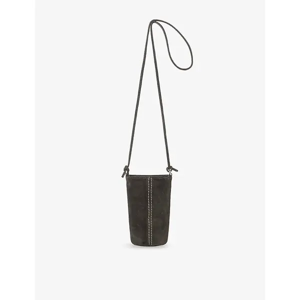 THE WHITE COMPANY Contrast-stitch Suede Phone Pouch - Chocolate