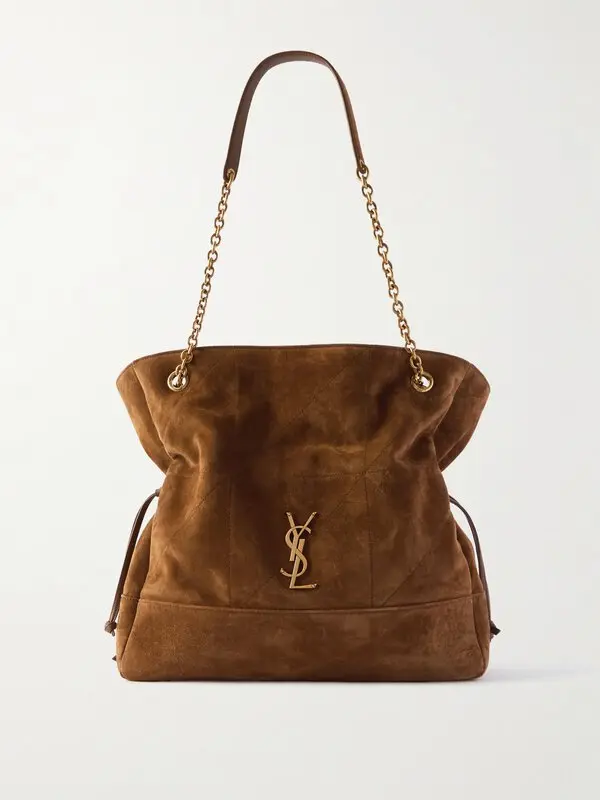 Saint Laurent Jamie Shopping Appliquéd Quilted Suede Shoulder Bag - Brown