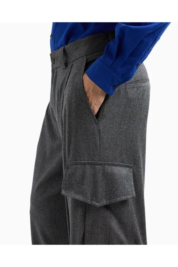 Giorgio Armani Single-pleat Mélange Virgin Wool Sandblasted Fabric Trousers