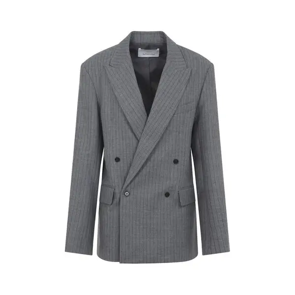THE FRANKIE SHOP Newark Pinstripe Double Breasted Blazer - Grey