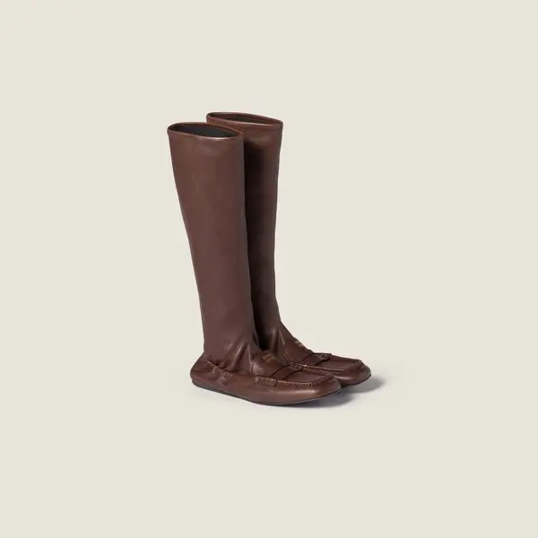 Miu Miu Ruches Nappa Leather Knee High Boots