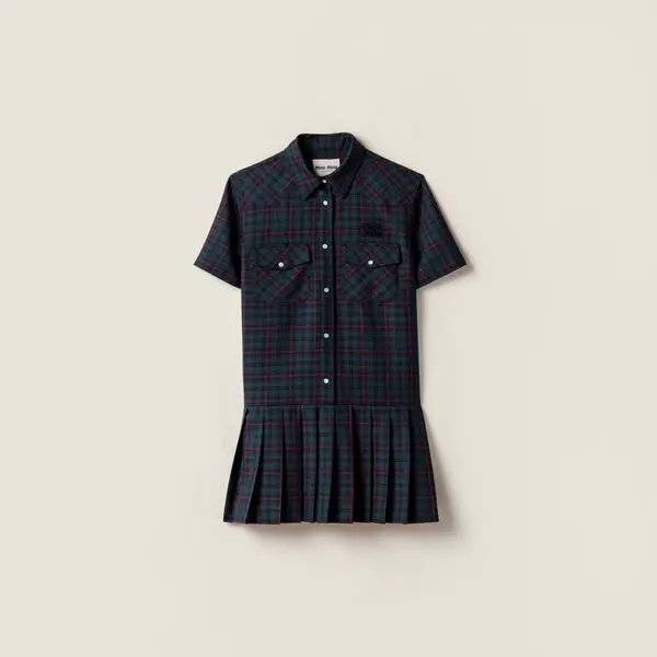 Miu Miu Pleated Plaid Mini-dress