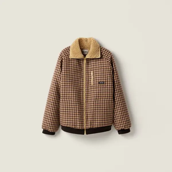 Miu Miu Checked Blouson Jacket - Camel/cocoa Brown