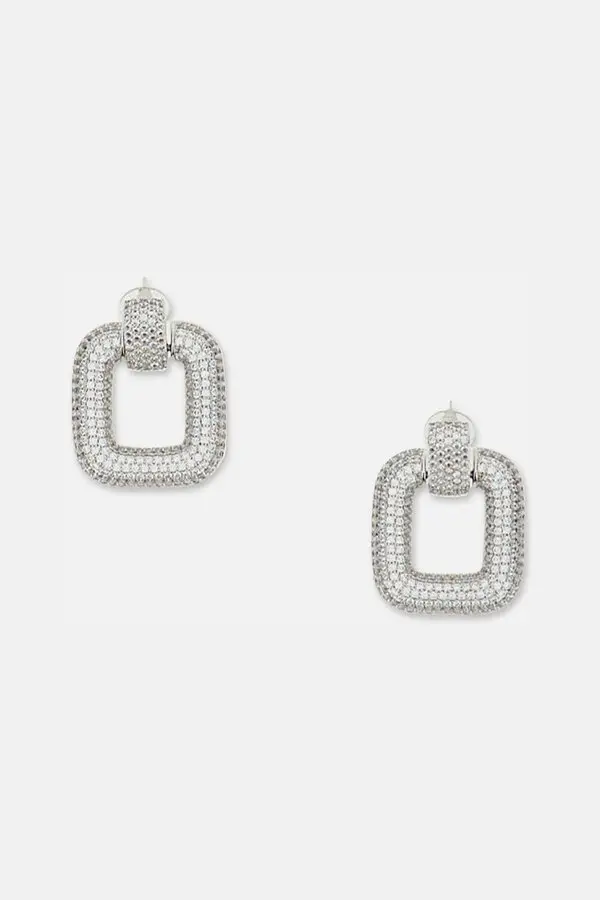 SELF-PORTRAIT Square Earrings With Crystals