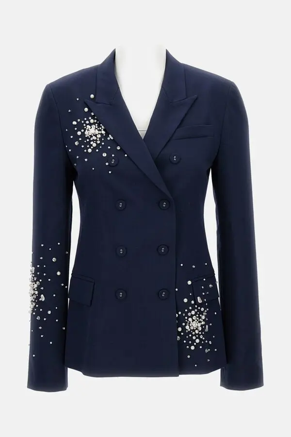 DES_PHEMMES Double-breasted Blazer With Crystal And Bead Embroidery