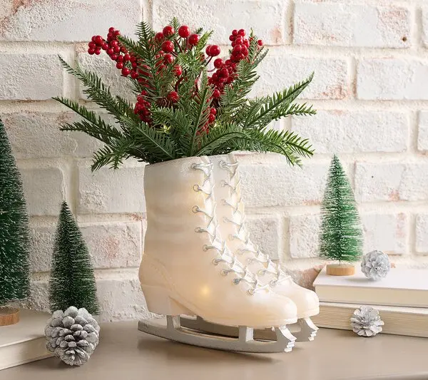VALERIE PARR HILL As Is Illuminated Ice Skates W/ Greenery Valerie