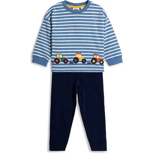 JOJO MAMAN BEBE Stripe Tractor Embroidered Cotton Graphic T-shirt & Leggings Set