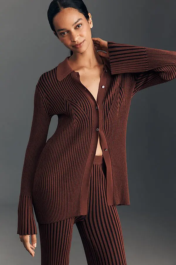 SIMONMILLER Palo Ribbed Knit Top - Brown Pattern