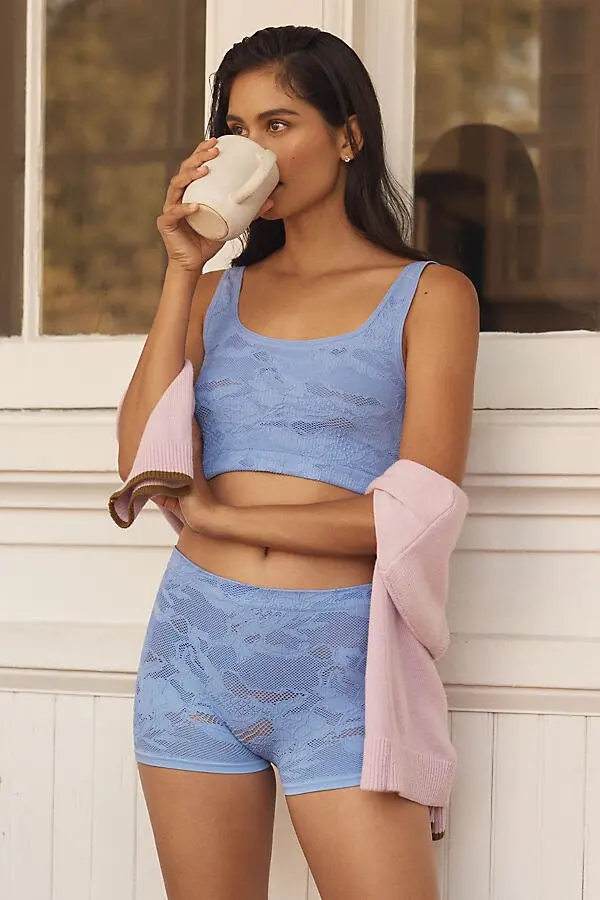 LYREBIRD Seamless Textured Square-neck Bra - Deep Periwinkle