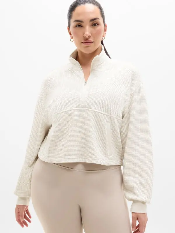 Athleta Tranquil Waffle Half Zip Sweatshirt - Bone