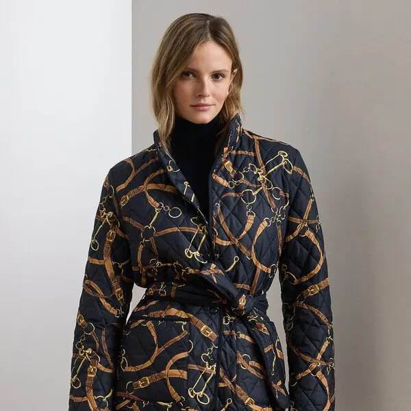 Ralph Lauren Belting-print Quilted Mockneck Jacket