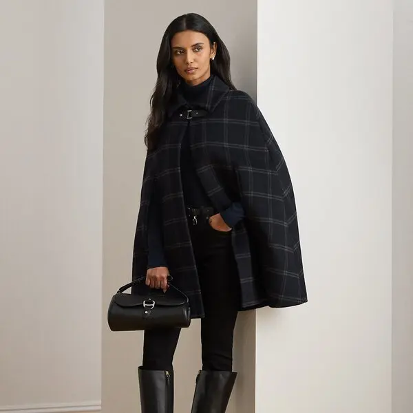 Ralph Lauren Windowpane Buckle-trim Wool-blend Cape