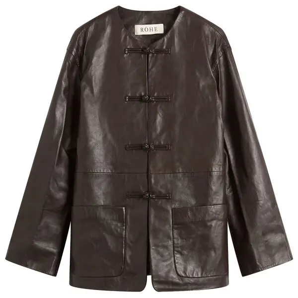 RÓHE Mandarin Leather Jacket - Mahogany