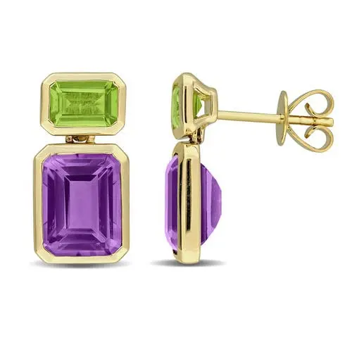 JULIANNA B. Gemstone Two-stone Drop Earrings - Peridot/amethyst