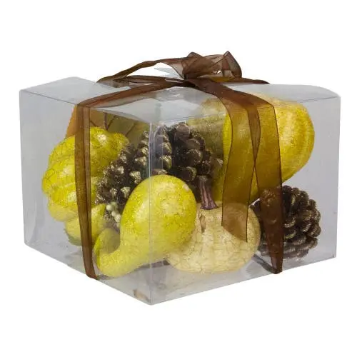 NORTHLIGHT Crackled And Glittered Fall Harvest Pumpkin And Pine Cone Decoration Setset Of 12