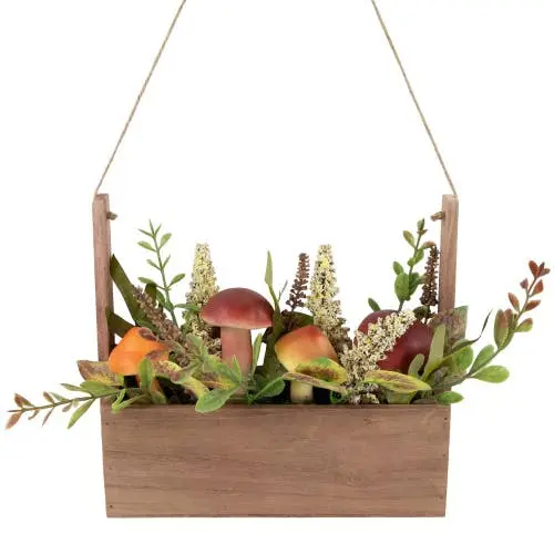 NORTHLIGHT Mushroom And Fall Foliage Hanging Wooden Basket19