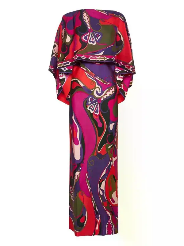 Emilio Pucci Orchidee-print Cape-detail Maxi Dress
